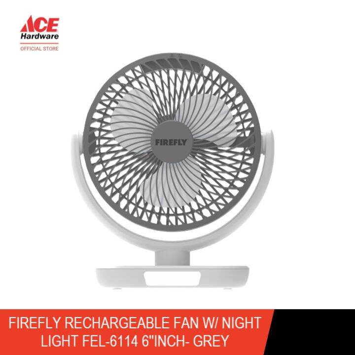 Firefly Rechargeable Fan with Night Light FEL-6114 6''inch- Grey ...