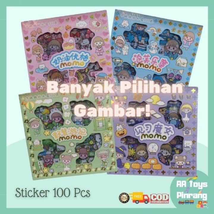 Stiker Box 100 Lembar Stiker Aesthetic Stiker Momo Anti Air | Lazada ...