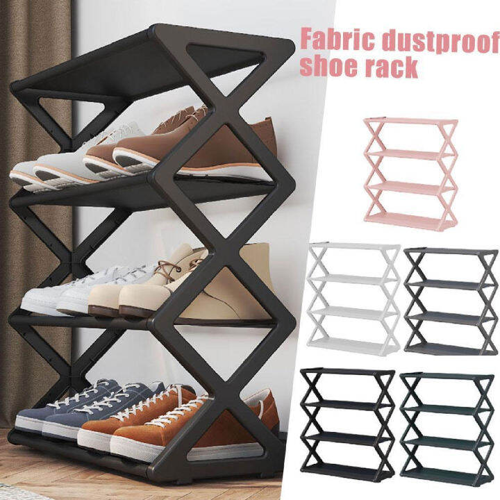 4 layer X-shaped Shoe Rack Organizer Plastic Shelf Stand Space Saver ...