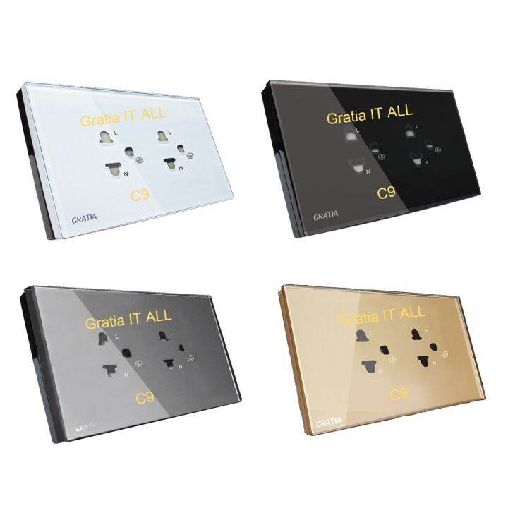 ♛Gratia Plug เต้ารับกระจกกราวด์คู่ 3 ขา พร้อมม่านนิรภัย♩ | Lazada.co.th