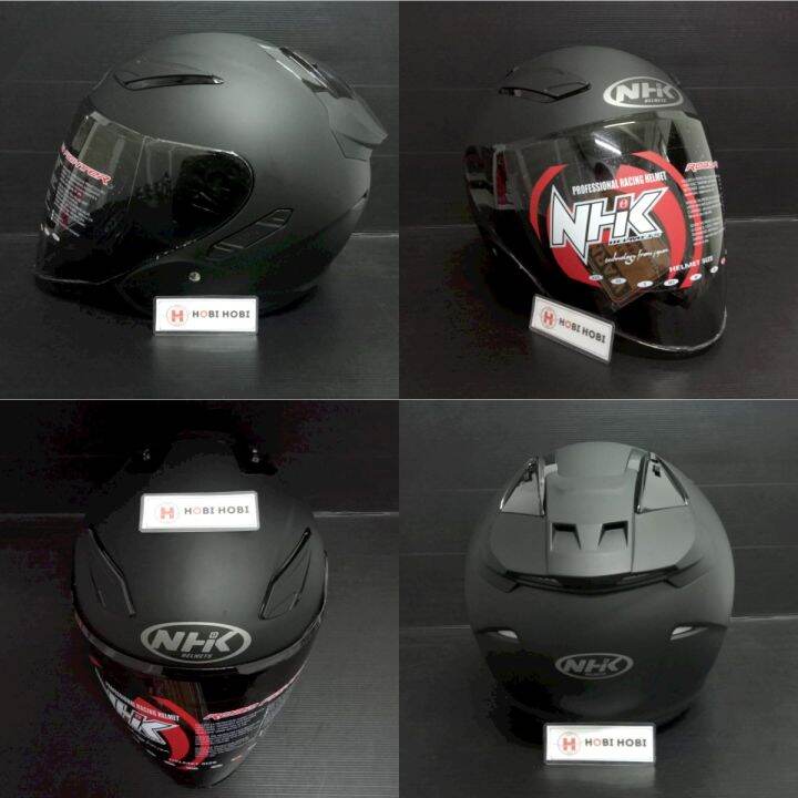 NHK R1 SOLID SINGLE VISOR BLACK DOFF HELM OPEN FACE VISOR LIGHT SMOKE ...