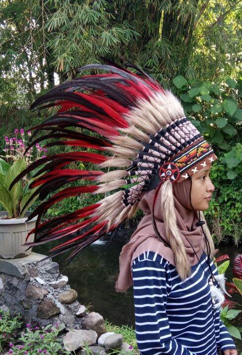 warbonnet / topi indian / assesoris bulu / topi pesta / carnaval / topi ...