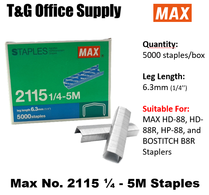Max No. 2115 ¼ - 5M Staples / Stapler Bullet / Staple Strips [5000 ...