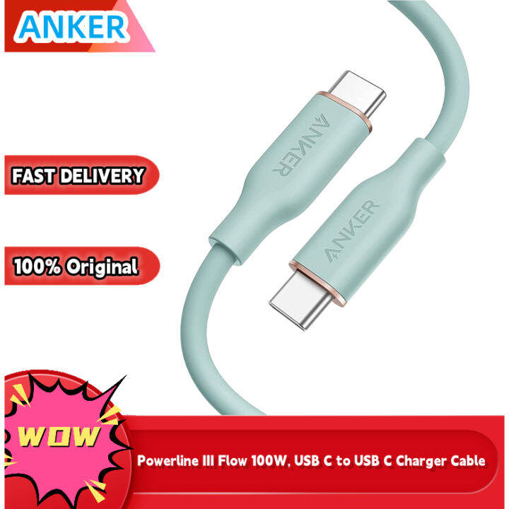 Anker Powerline III Flow, 100W, USB C to USB C Cable 100W, Type C Charging Cable Fast Charger d ...