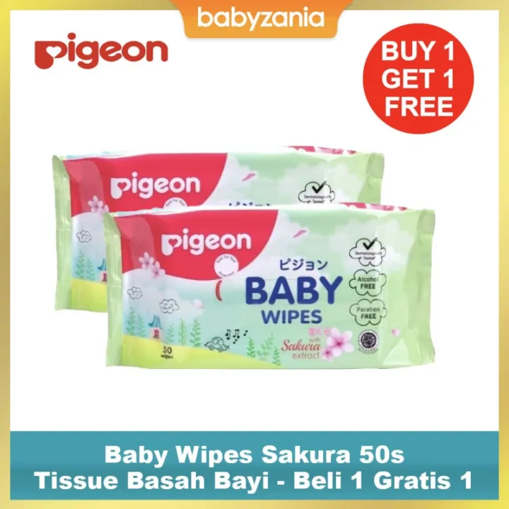 Pigeon Baby Wipes Sakura Extract Tisu Basah Bayi 50 s - Buy 1 Get 1 ...