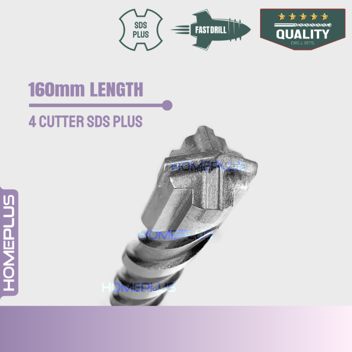 160mm 4 Cutter SDS Plus Concrete Cement Drill Bit Mata Tebuk Simen ...