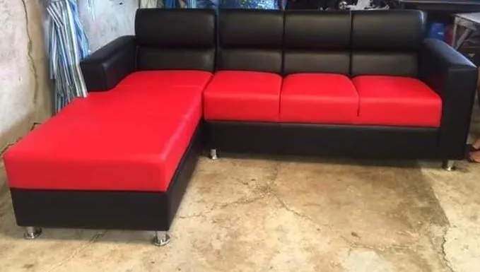 SALA SET BIG L TYPE SOFA RED AND BLACK LEATHER | Lazada PH