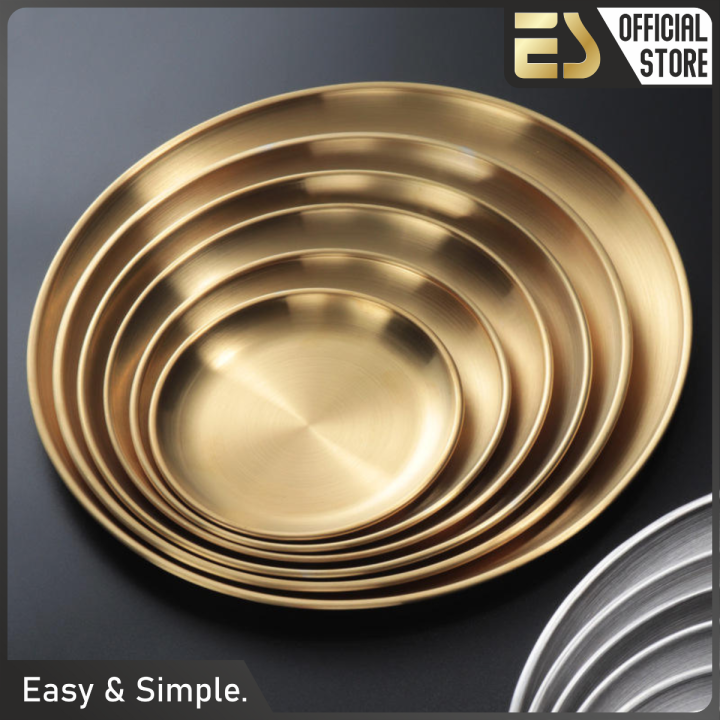 ES Piring Makan Gold Mewah Stainless Steel Korean and Chinese Food ...