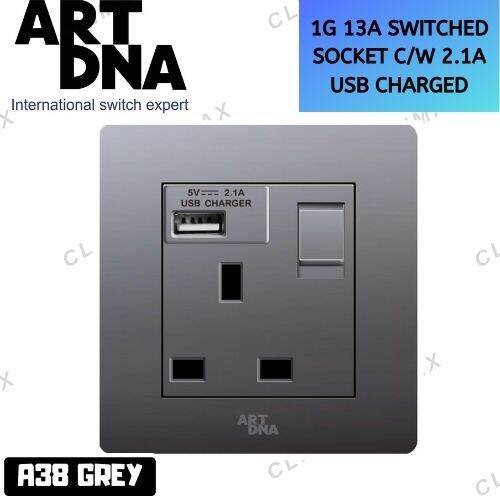 Art DNA A38 13A Switched Socket c/w 2.1a USB - Dark Grey | Lazada