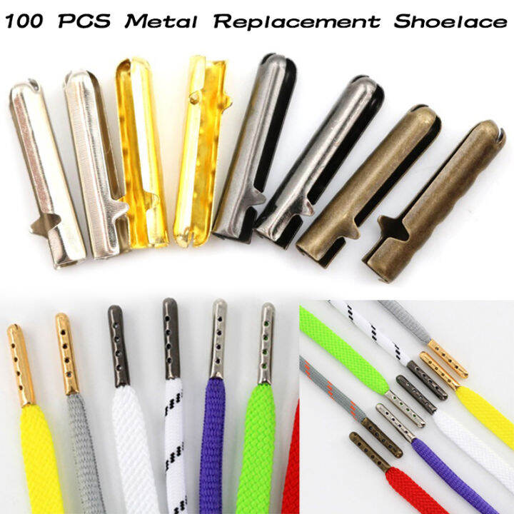 100 PCS Metal Replacement Shoelace Shoe Lace Aglet Tip Head Aglets End ...