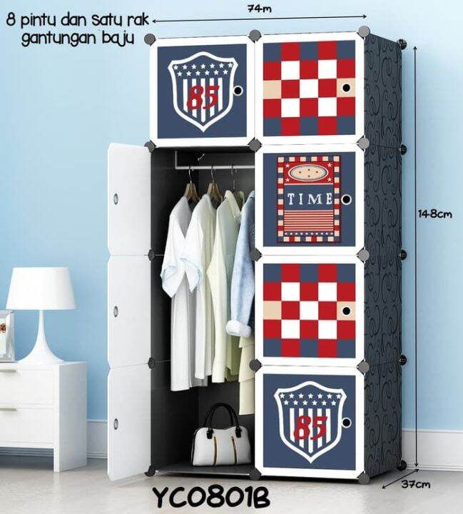 Lemari Pakaian Rak Serbaguna Susun Plastik 08 Pintu+1Rak gantung Baju ...