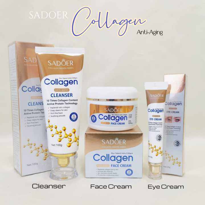SADOER 3 IN 1 Collagen Anti-Aging Skin Care Set Cream/Cleanser/Eye Cream | Lazada