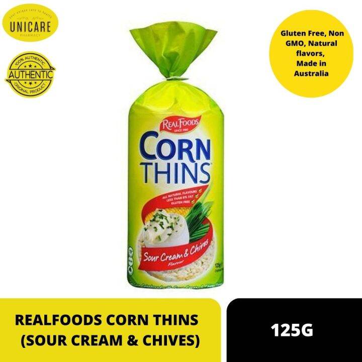 REAL FOODS CORN THINS 125G (SOUR CREAM & CHIVES). Gluten Free, Non GMO ...