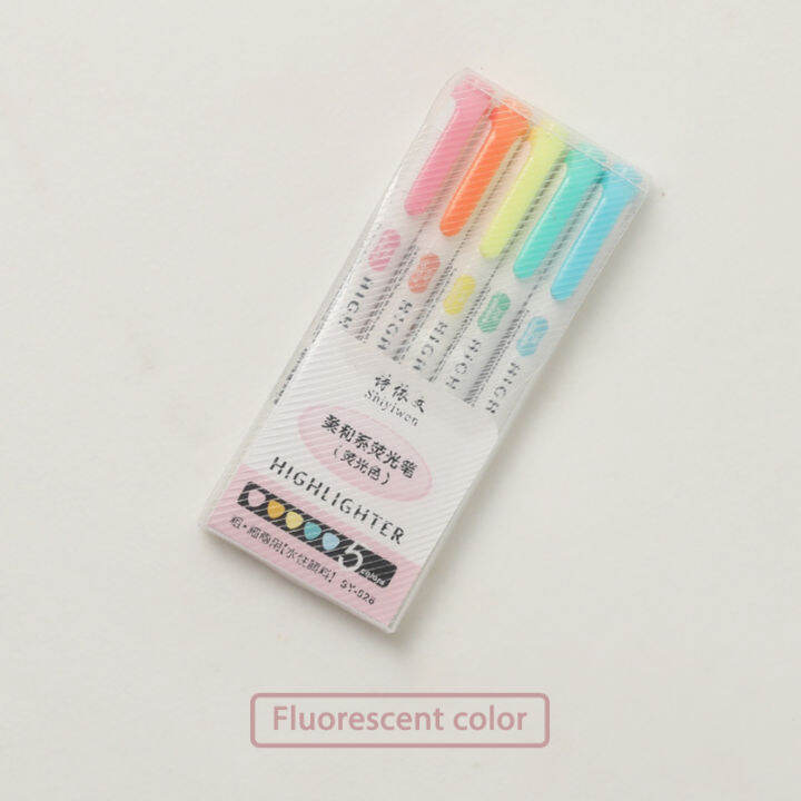 5 Pcs Pena Neon Berakhir Ganda Warna Pucat Seri Spidol Segar Lembut ...