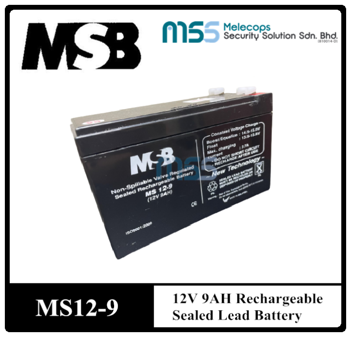 MSB MS12-9 12V 9AH Non-Spillable Valve Regulated Sealed Rechargeable Battery | Lazada