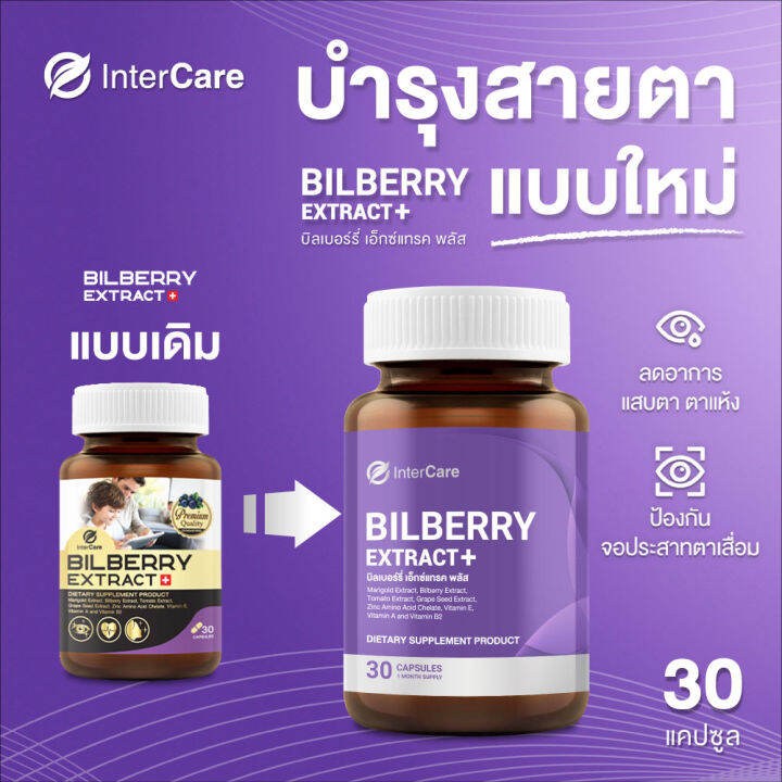 InterCare Bilberry extract plus สกัดจาก บิลเบอร์รี่และลูทีน บำรุงสายตา ช่วยในการมองเห็น บรรเทาตา ...