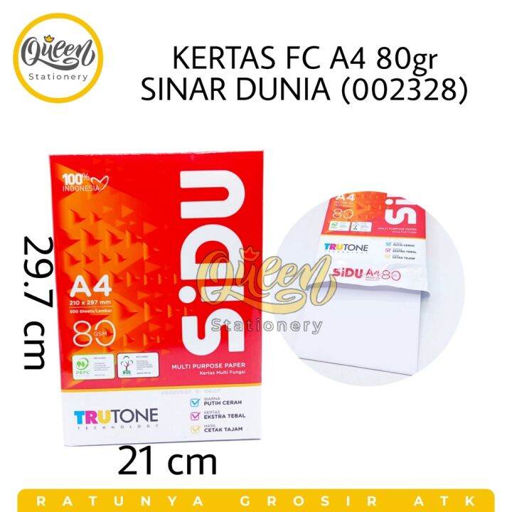 1 RIM (500 LEMBAR) KERTAS FC A4 80GR SINAR DUNIA / KERTAS FOTOCOPY ...