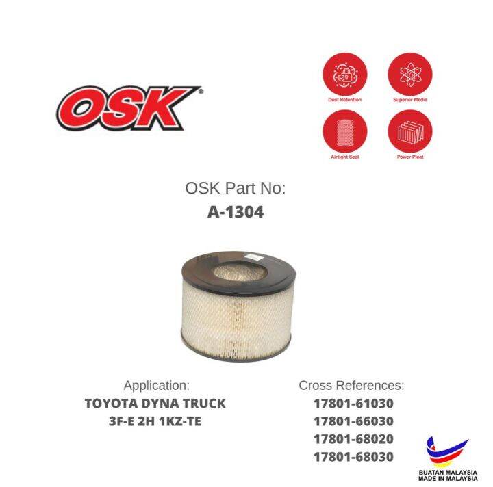 OSK AIR FILTER for TOYOTA DYNA TRUCK 3F-E 2H 1KZ-TE 17801-61030 17801 ...