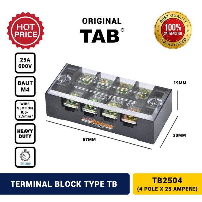 Terminal Blok kabel 25A x 4Pole Terminal Block TB2504 TAB | Lazada ...