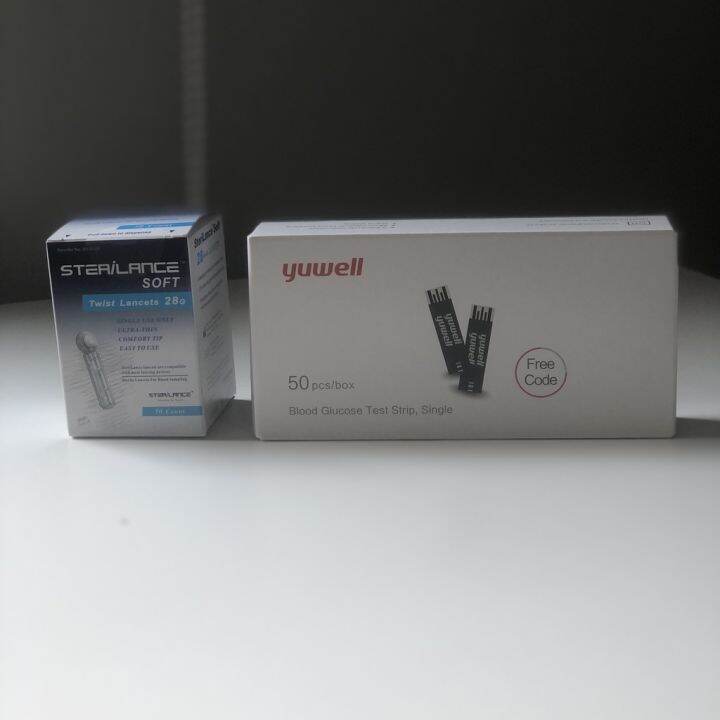 ขายร้อนในสต็อก ♨แถบแผ่นตรวจน้ำตาลในเลือด + เข็มเจาะเลือด สำหรับเครื่อง YUWELL AccuSure 580 (50 ...