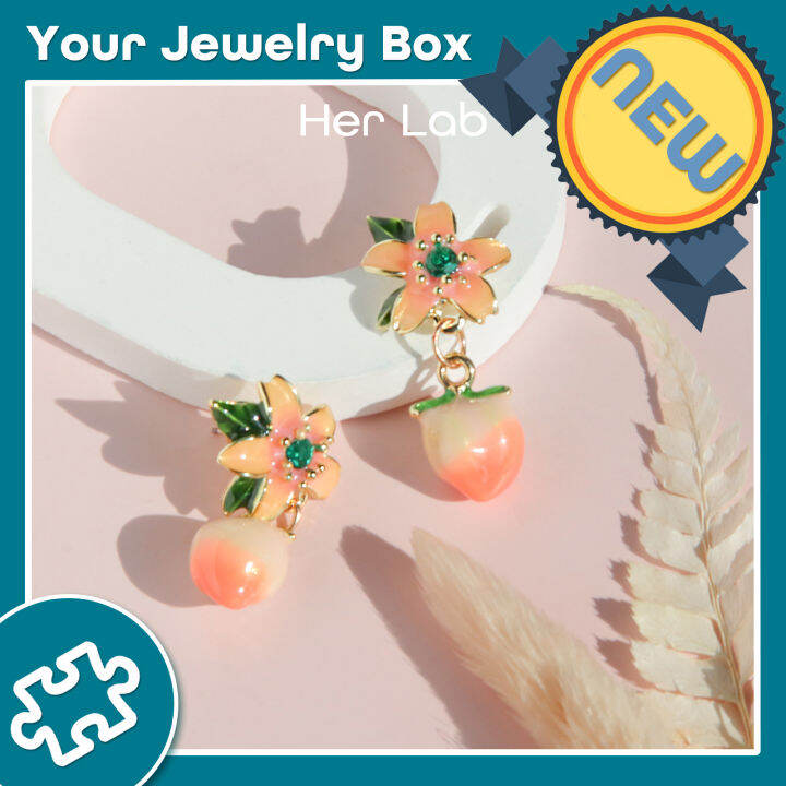 Her Lab Jewelry | ดอกไม้คริสตัลเคลือบผลไม้3D ของขวัญตุ้มหูห้อยหลวมๆพีช Earbob | Lazada.co.th