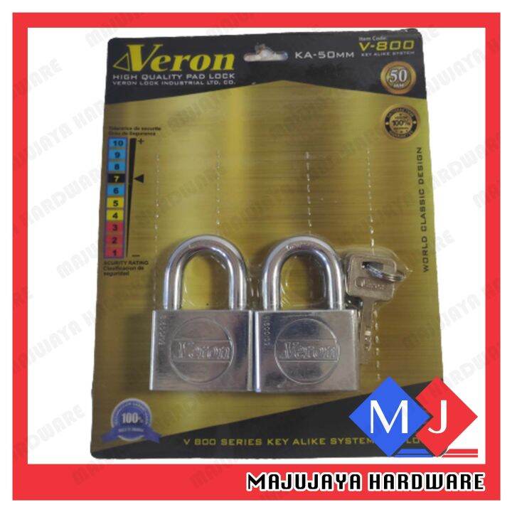 Veron 50mm High Quality Chrome Key Alike Pad Lock with 4 keys KUNCI V ...