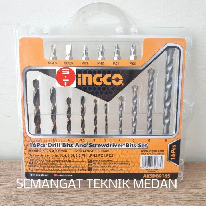 16pcs AKSDB9165 MATA BOR BESI METAL BETON OBENG SCREW SEKRUP SET INGCO ...