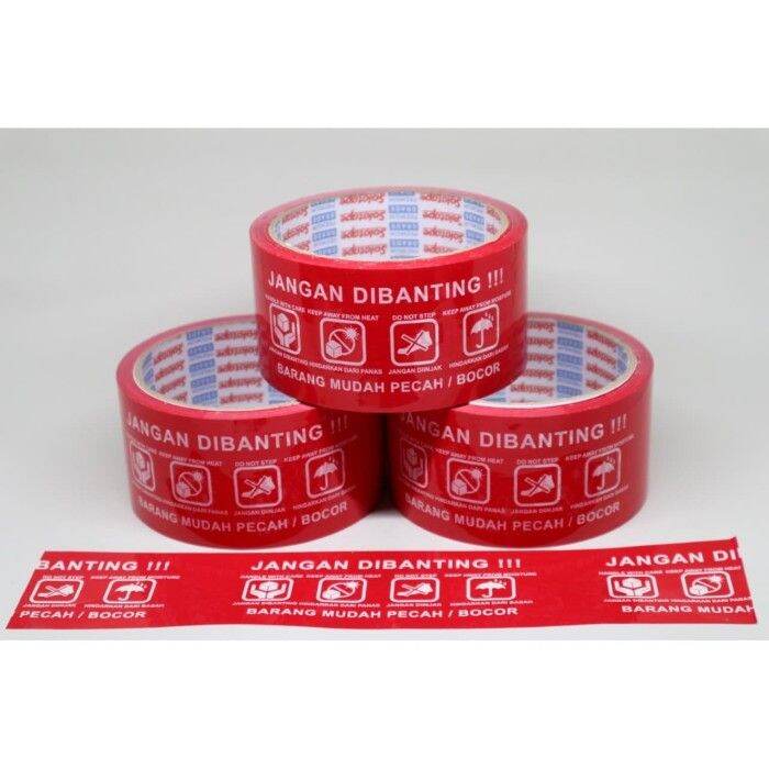 LAKBAN FRAGILE / ISOLASI JANGAN DIBANTING / WARNA MERAH | Lazada Indonesia