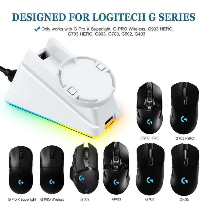 Charging Dock white for Logitech G502 Lightspeed G403 G603 G703 G903 ...