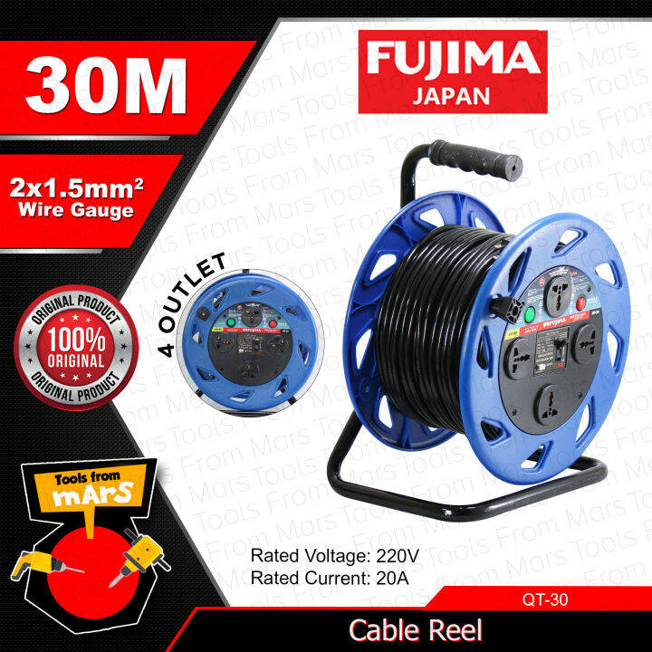 FUJIMA JAPAN Extension Wheel Cable Reel 30METERS QT-30 •TOOLS FROM MARS ...