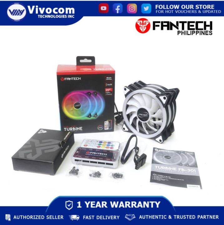 FANTECH FB-301 TURBINE RGB FAN 3n1 W/ HUB AND REMOTE CONTROL | Lazada PH