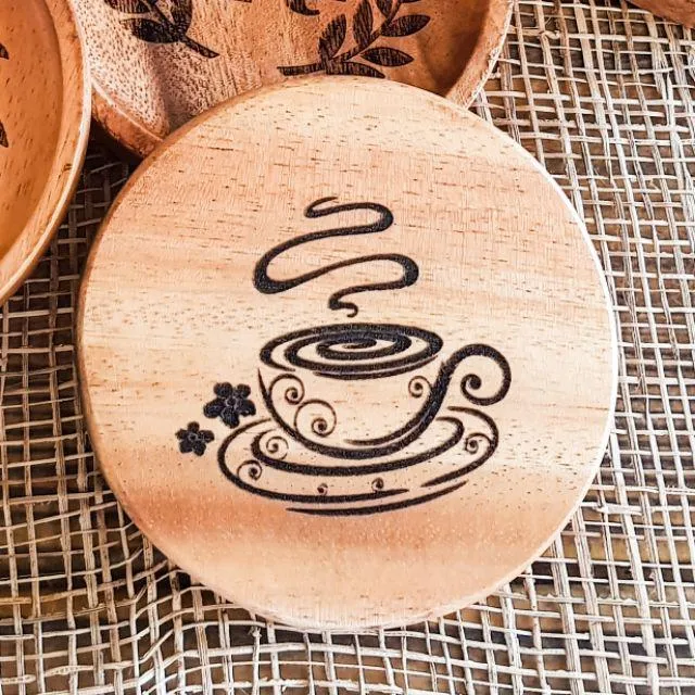 Personalized Wooden Coaster / Round Shaped Wood Mug Coaster (For Coffee ...