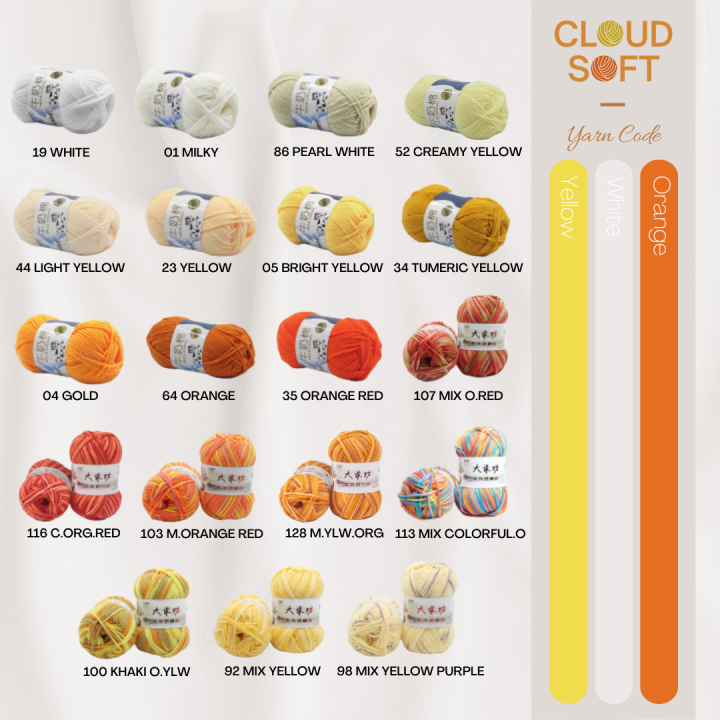 Benang Kait Milk Cotton Yarn 5ply 50g (Putih-Kuning-Oren)/5ply Milk ...