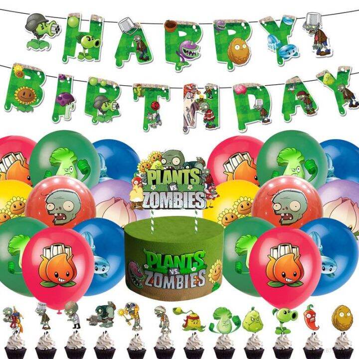 SQ2 Plants vs Zombies Theme kids birthday party decorations banner cake ...