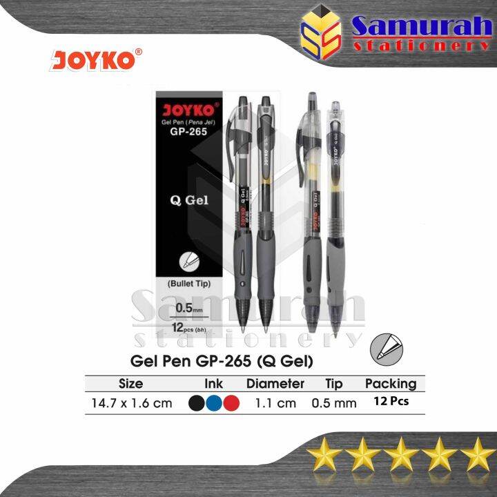Gel Pen Joyko Q Gel GP 265 / GelPen QGel GP-265 0.5 mm / Pulpen JK GP265 Hitam Biru Merah Cetek ...