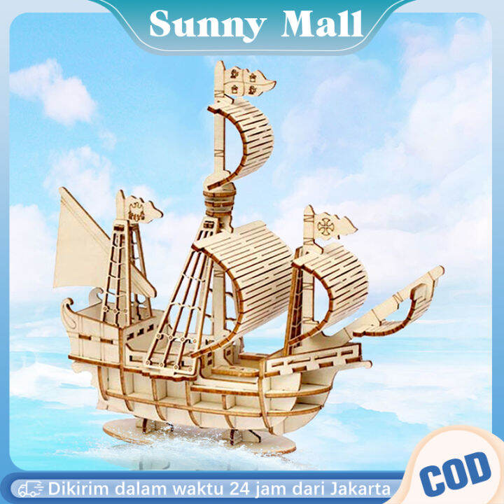 1set Ship Model Kit DIY Model Kapal Bajak Laut Puzzle 3d Kayu Perahu ...