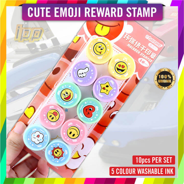 Kid Reward Stamp 10pcs Per Set / 5 Colour Pre Ink Emoji Stamp - Ready ...