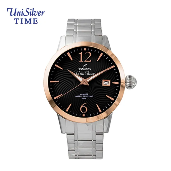 UniSilver TIME Gyro Classic Men's Black / Rose Gold Stainless Steel ...
