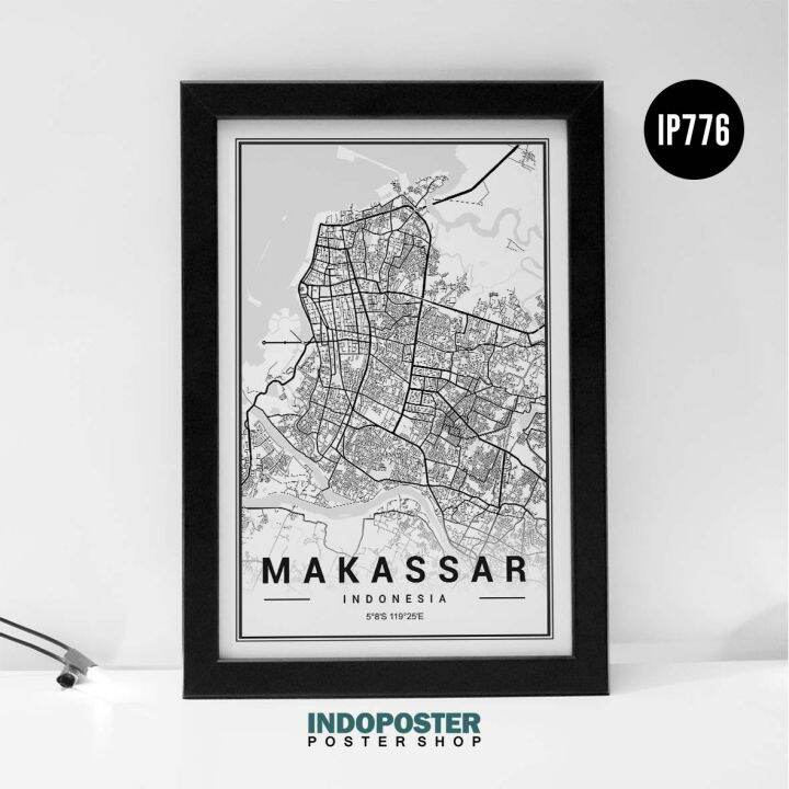 POSTER HIASAN DINDING CITY MAP PETA KOTA MAKASSAR 12RP 45X30CM | Lazada ...