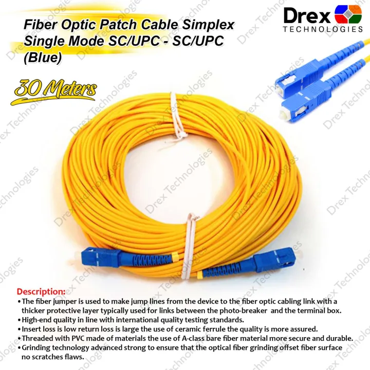 30M SC-SC Fiber Optic Patch Cord Single Mode Simplex Indoor Yellow ...