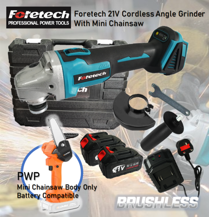 FORETECH 21V VARIABLE SPEED CONTROL CORDLESS ANGLE GRINDER WITH 4 INCH ...