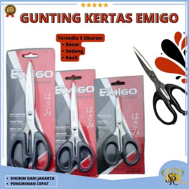 Gunting Kertas Tajam Emigo Hitam Besar Sedang Kecil SR | Lazada Indonesia