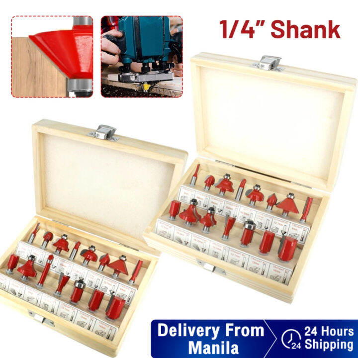Philibs 15pcs Router Bit Set Trimming Straight 1/4 Shank Woodworker ...
