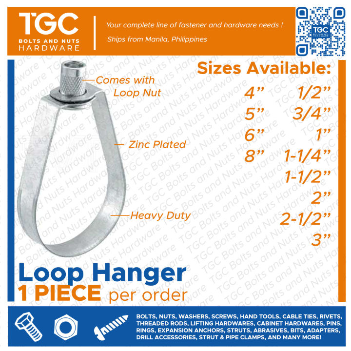 TGC 1PC Loop Hanger 1/2 | 3/4 | 1 | 1 1/4 | 1 1/2 | 2 | 2 1/2 | 3 | 3 1 ...