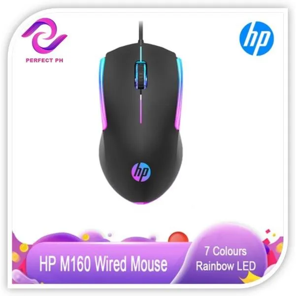 PERFECTPH HP M160 Wired Mouse High Performance Optical Gaming Mouse With 7 Colours Rainbow LED ...