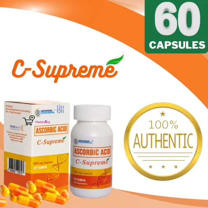 "Protection All Day" 1 Bottle (60 Capsules) C-Supreme Ascorbic Acid Empowered Consumerism 500Mg ...