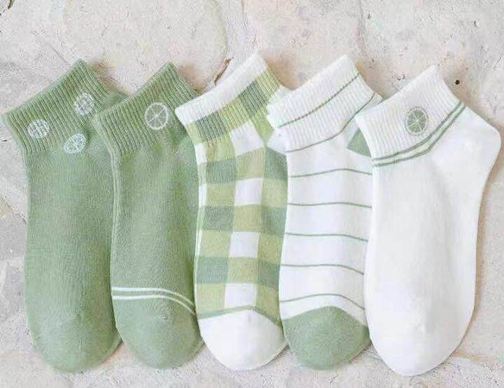 5 pairs of summer shallow mouth lime green breathable ladies socks ...