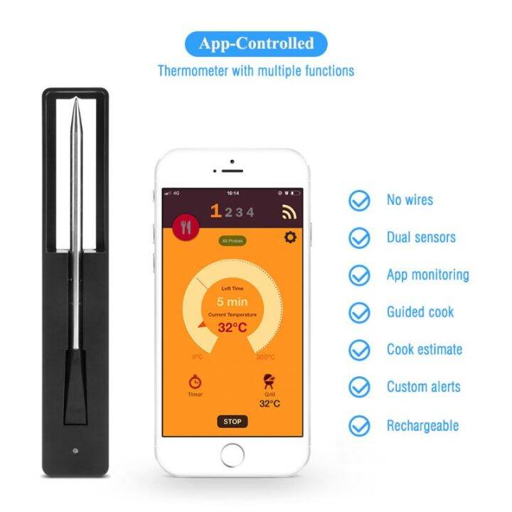 Meat Food Steak Thermometer Wireless Digital Bluetooth Barbecue Accessories For Oven Grill BBQ ...