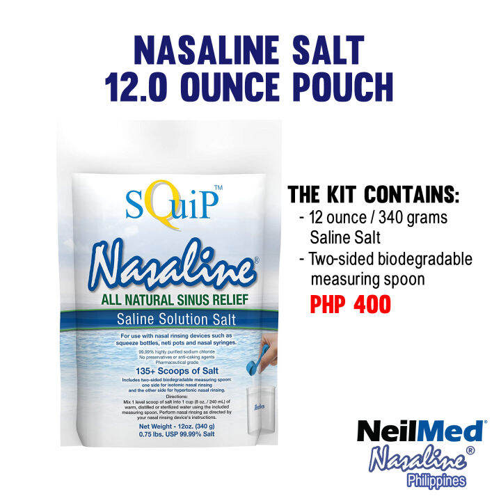 Squip Nasaline 12oz Pouch Salt Saline Refill for Nasal Rinse Salt Wash ...