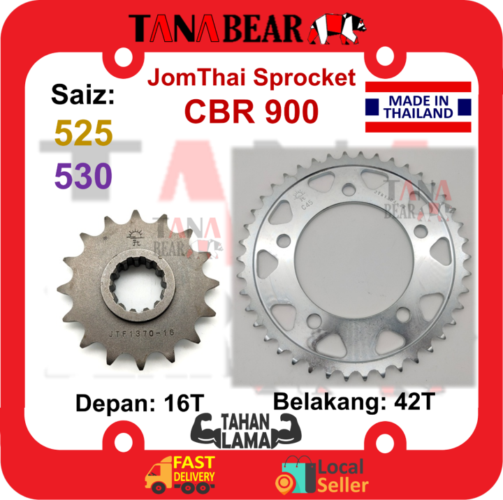 JOMTHAI ASAHI CBR900 Sprocket Depan(16T)/Belakang(42T), HONDA Front/Rear Chain Gear Rantai (Saiz ...